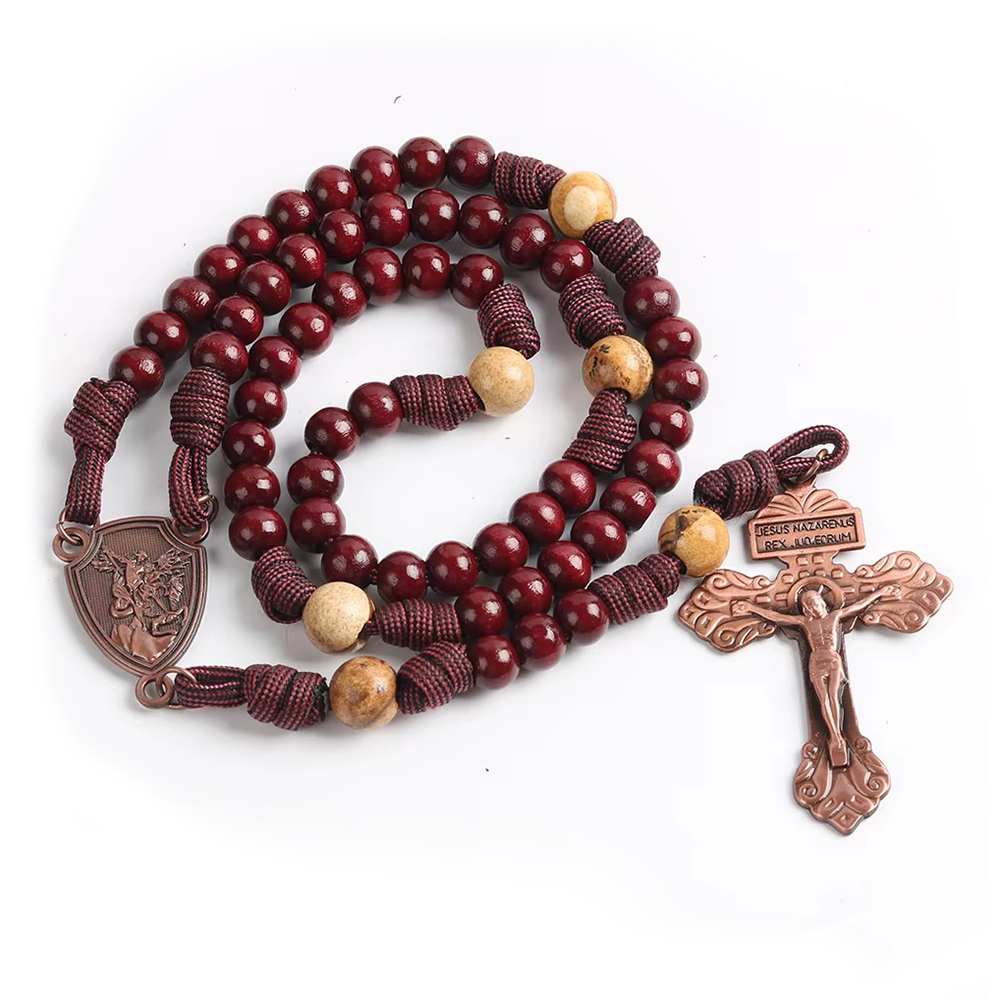 Rugged St. Michael the Archangel Rosary with Stone Beads - Copper Auburn